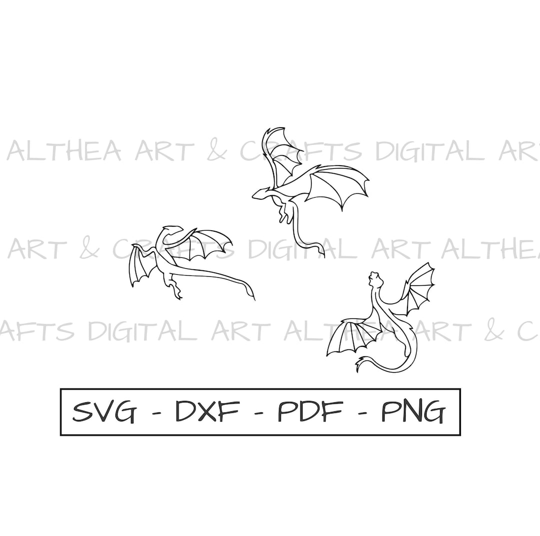Cute Flying Dragons Svg Bundle, Dragon Outline Drawing, Dragon Line Art ...