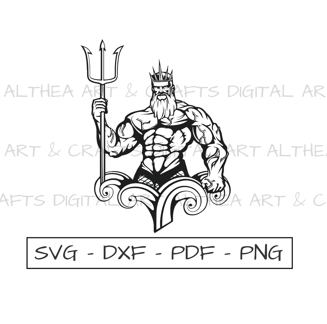 Poseidon Holding Trident Vector Svg, Poseidon Sea God Neptune Vector ...
