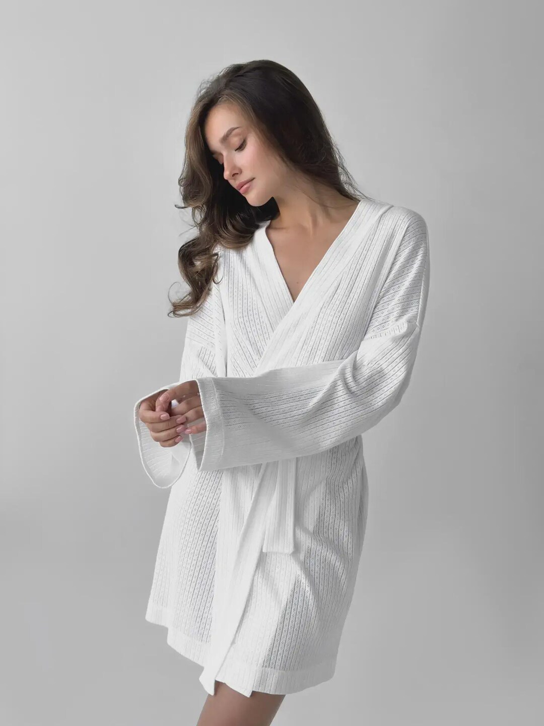 Women’s Cream Cotton Wrap Robe With Wide Sleeves - Etsy