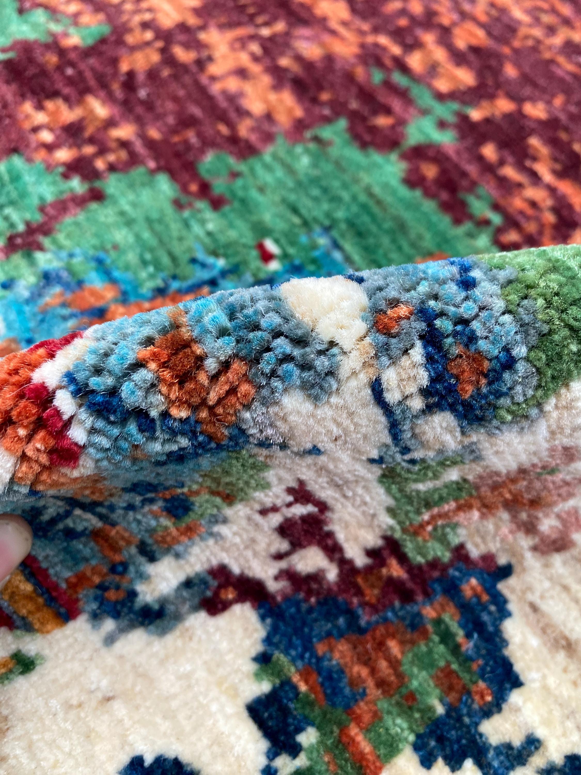 6x8ft Modern Mamluk Turkish Area Rug Turquoise Blue Red Hand Knotted ...