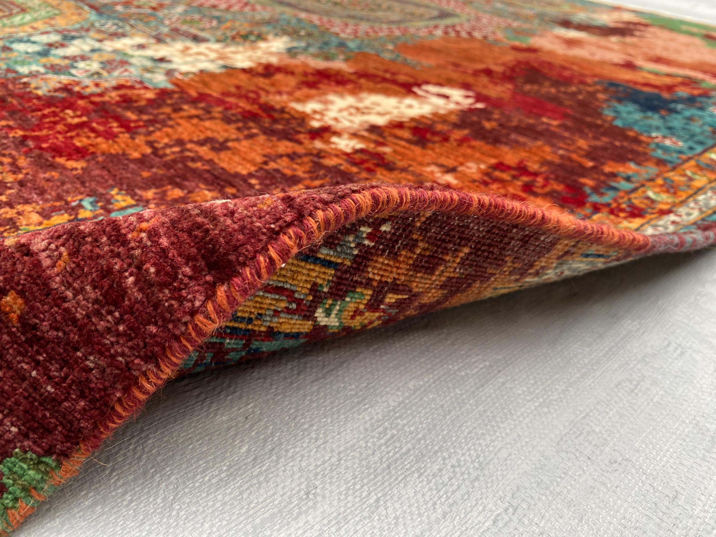 6x8ft Modern Mamluk Turkish Area Rug Turquoise Blue Red Hand Knotted ...