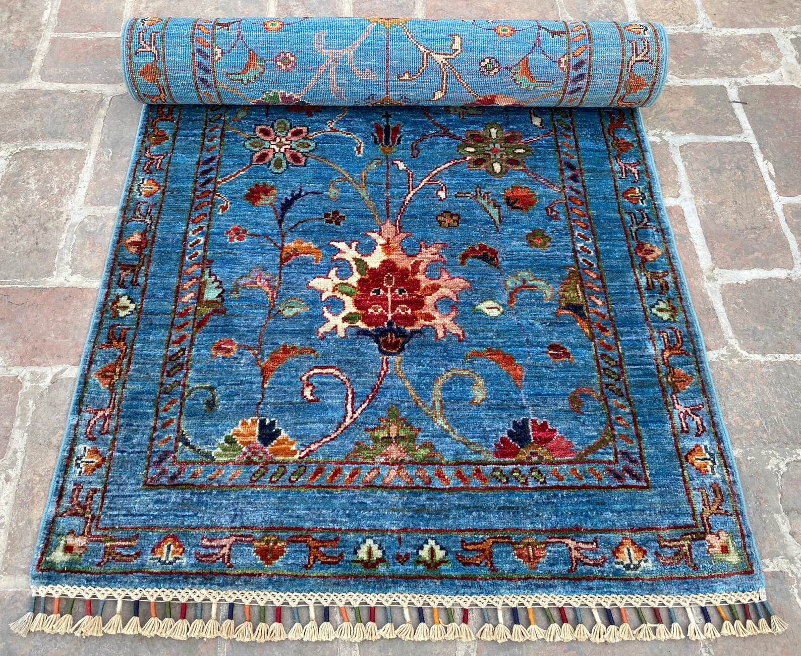 3x8 Ft Blue Sultani Runner Rug - Handknotted Afghan Natural Wool Rug ...