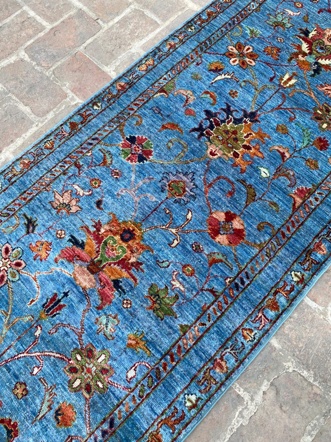 3x8 Ft Blue Sultani Runner Rug - Handknotted Afghan Natural Wool Rug ...