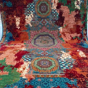 6x8ft Modern Mamluk Turkish Area Rug - Turquoise Blue Red Hand Knotted ...