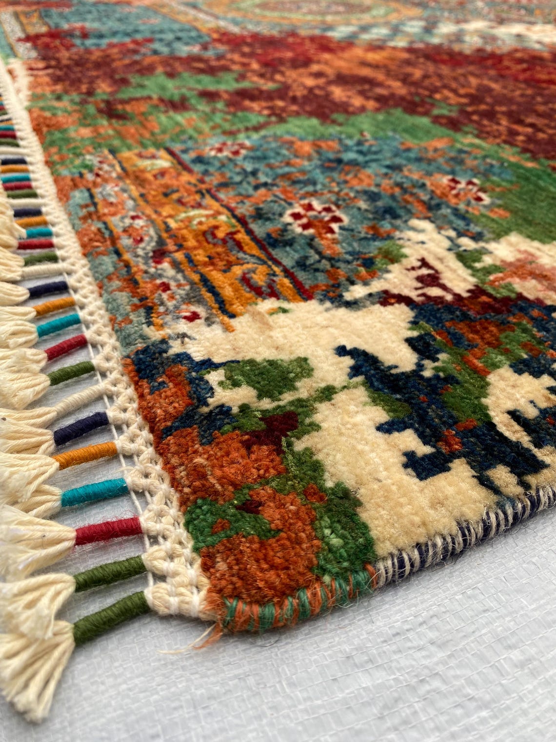 6x8ft Modern Mamluk Turkish Area Rug Turquoise Blue Red Hand Knotted ...