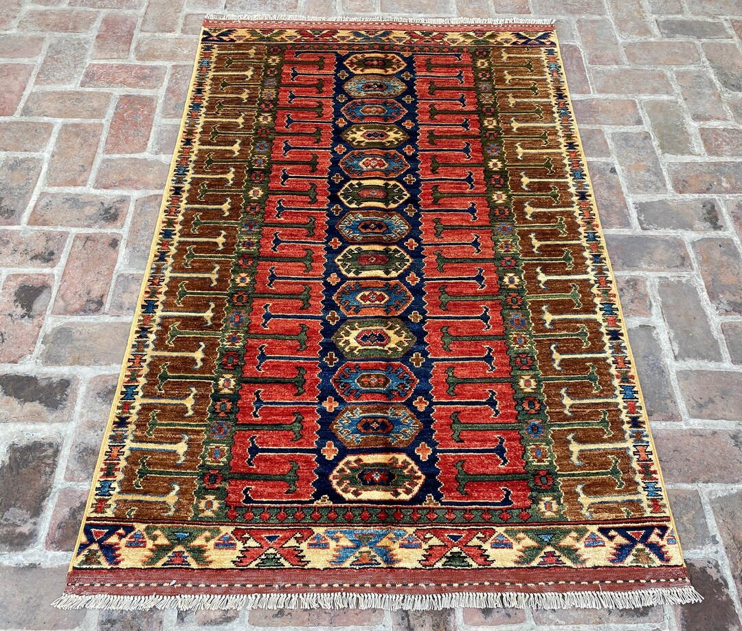 6x4 Red & Blue Ersari Oriental Area Rug Afghan Hand Knotted Veg Dyes ...