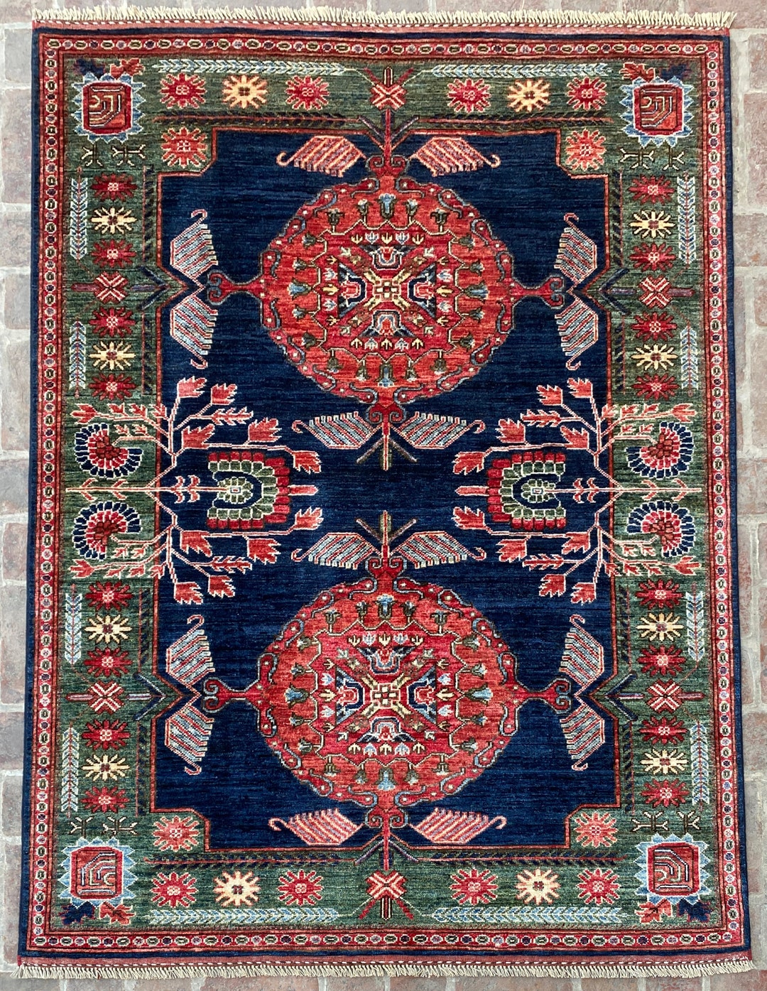4'9x6'5 Ft Dark Blue Ersari Oriental Area Rug - Afghan Hand Knotted Veg ...