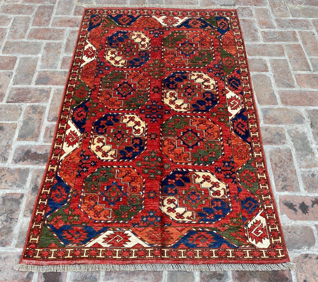 6x4 Red & Blue Ersari Oriental Area Rug Afghan Hand Knotted Veg Dyes ...