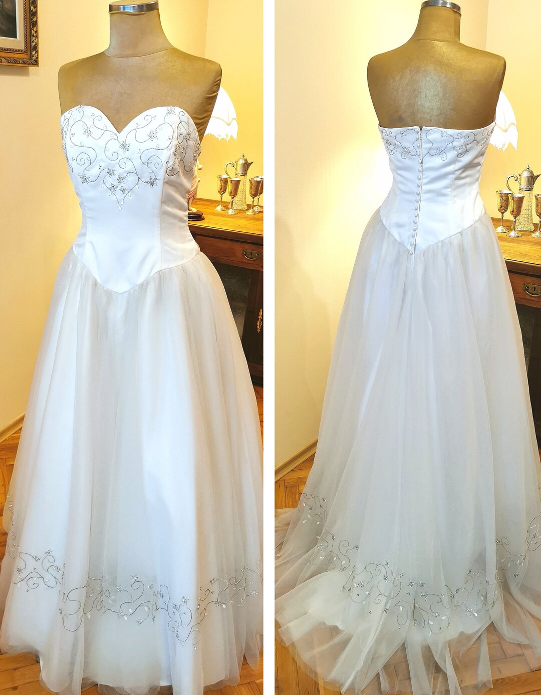 Vintage Weidding Dress,, Papillon"london Ivory Size L/14uk Embroidery ...