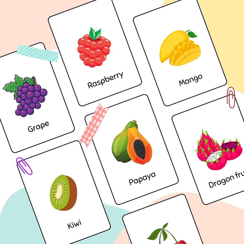 28 Cute Fruits Flash Cards | Flashcards for Kids | Toddler Preschool ...