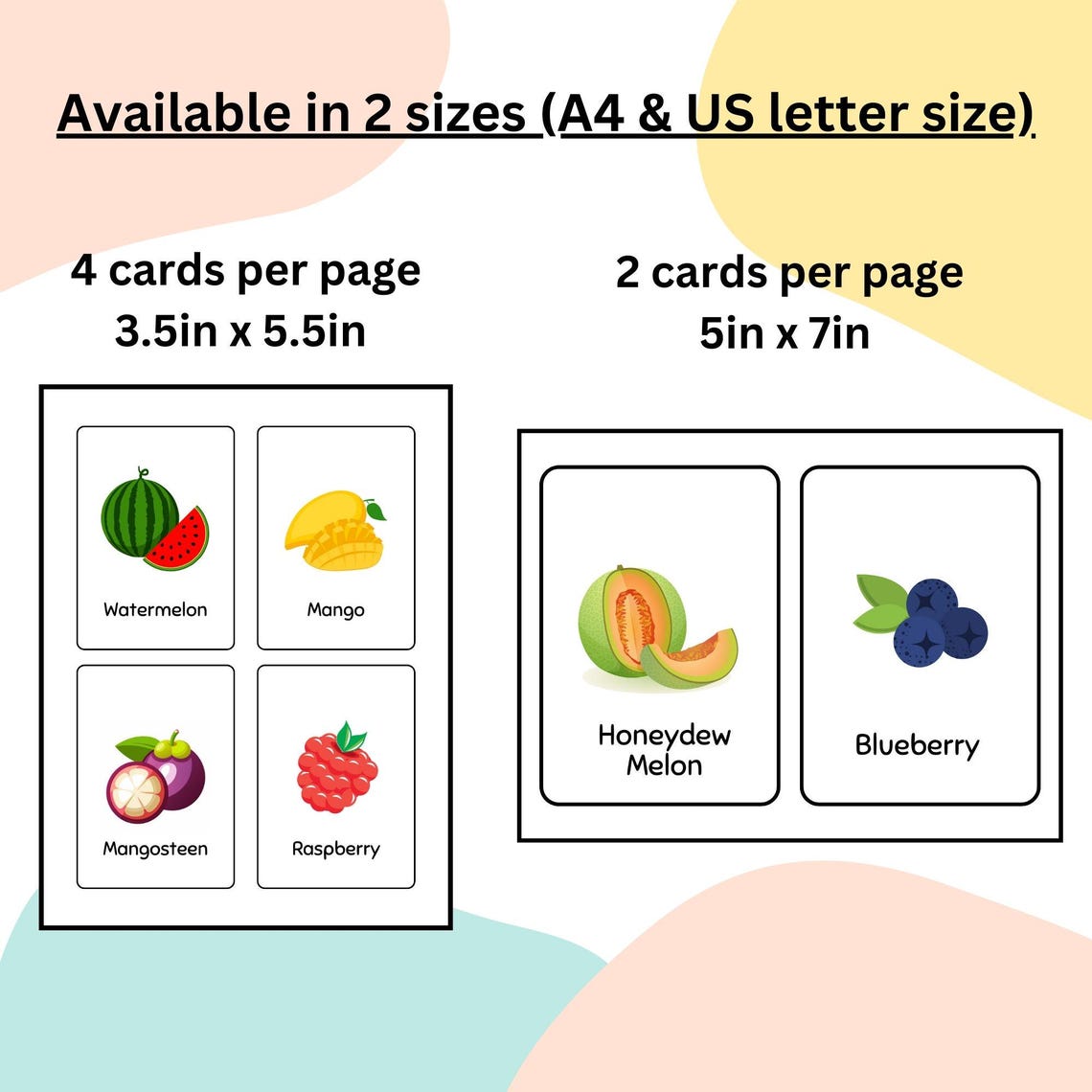 28 Cute Fruits Flash Cards | Flashcards for Kids | Toddler Preschool ...