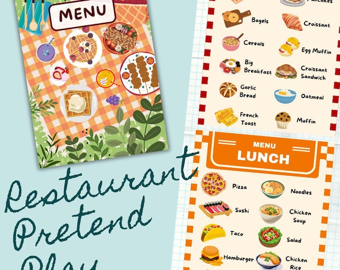 Pretend Play Menus, Kids Play Menus, Kids Kitchen Play Menus, Pretend ...