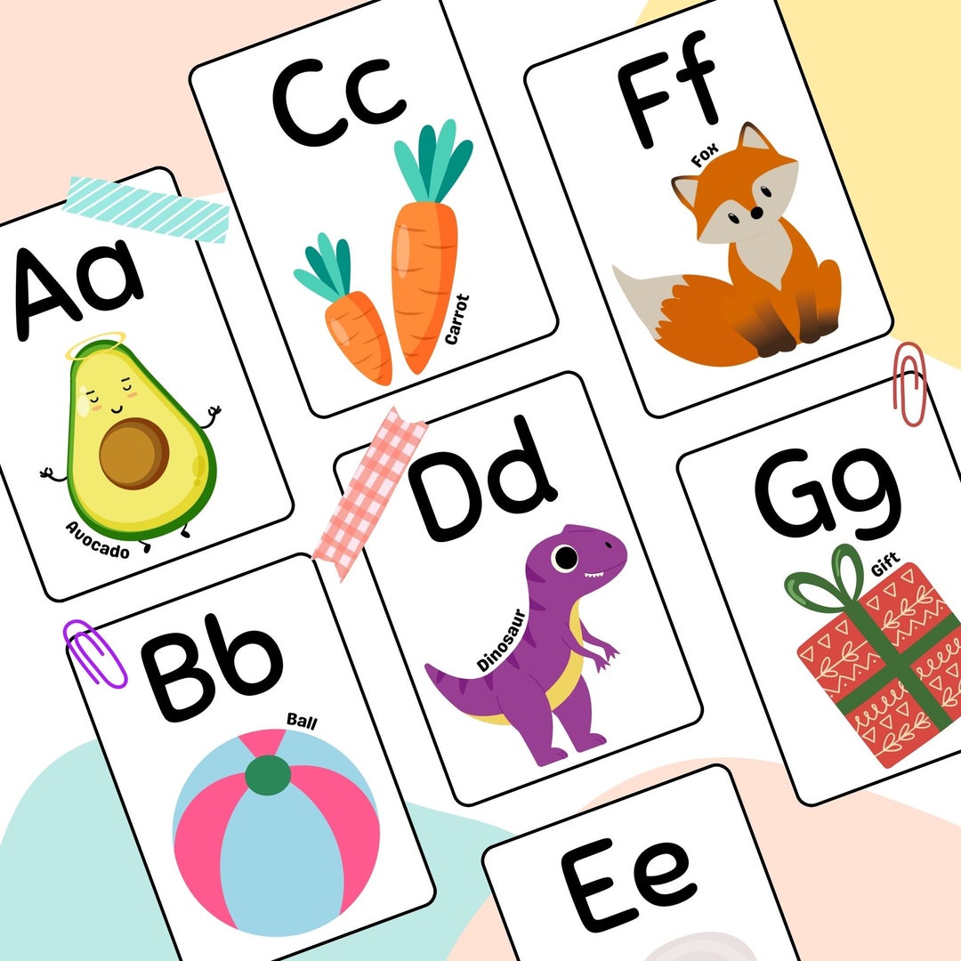 Alphabet Flash Cards With Cute Graphics | A-Z Cards | Toddler Preschool ...