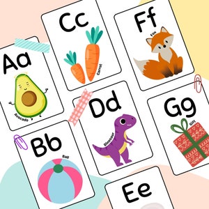 Alphabet Flash Cards With Cute Graphics A-Z Cards Toddler Preschool ...