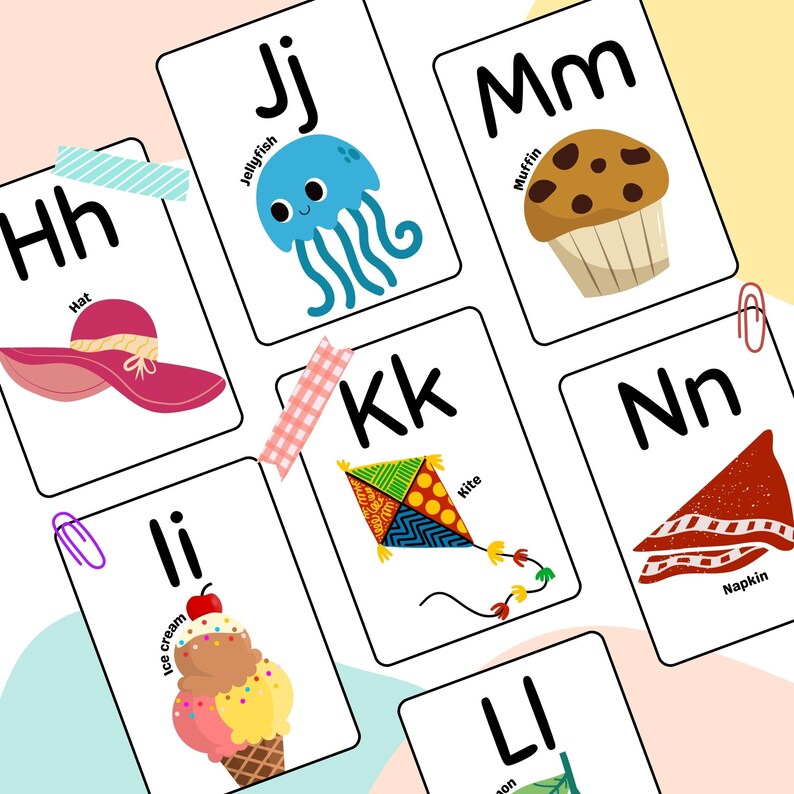 Alphabet Flash Cards With Cute Graphics | A-Z Cards | Toddler Preschool ...