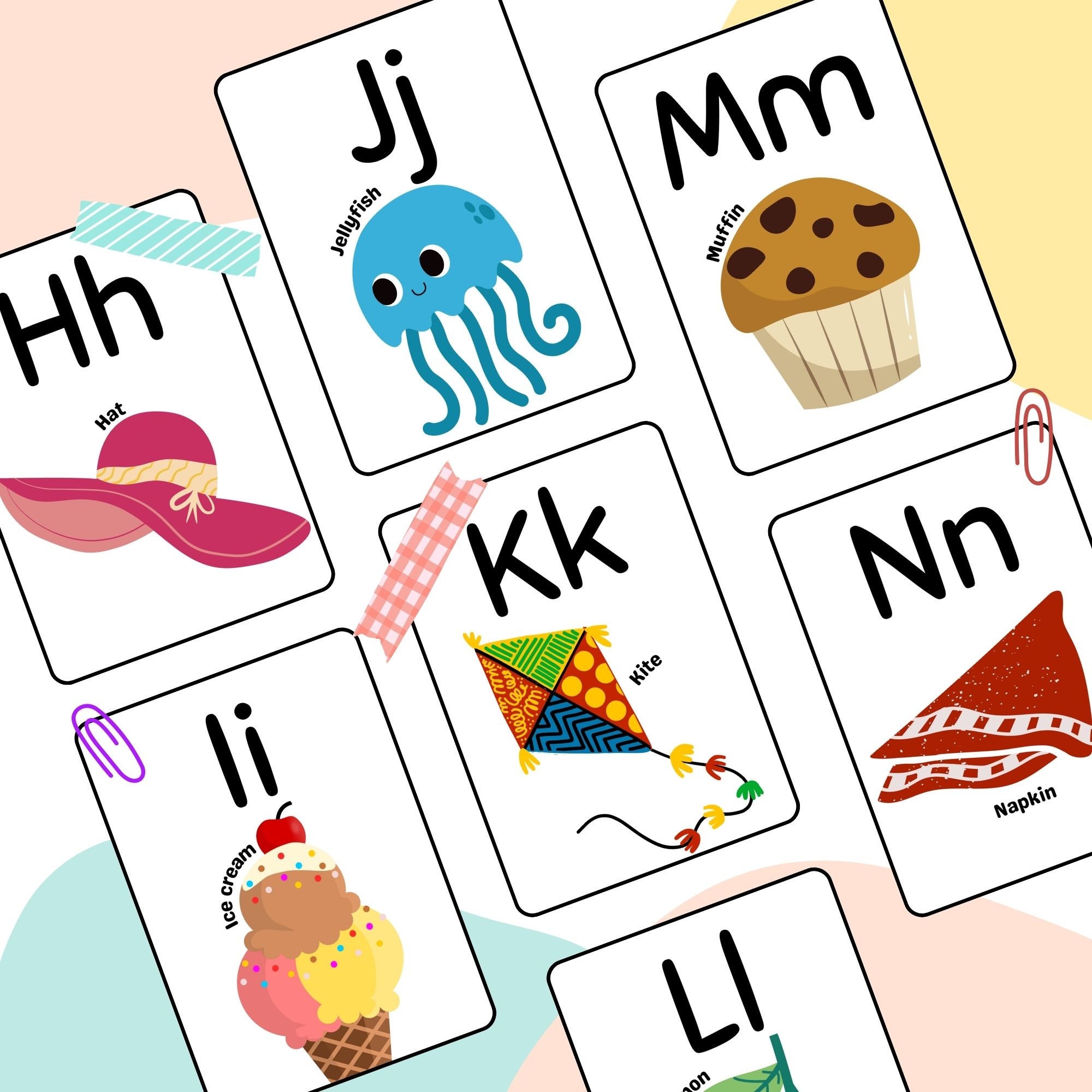 Alphabet Flash Cards With Cute Graphics | A-Z Cards | Toddler Preschool ...