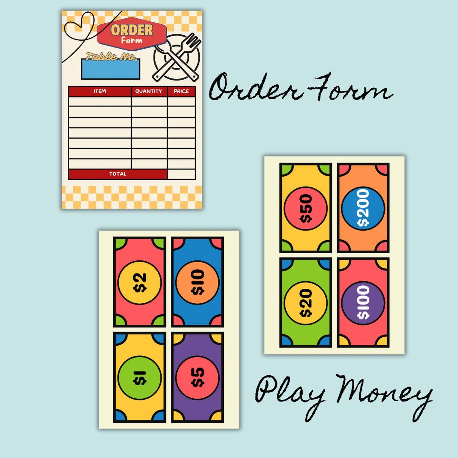 Printable Pretend Play Restaurant Menus | Kids Play Menus | Kitchen ...