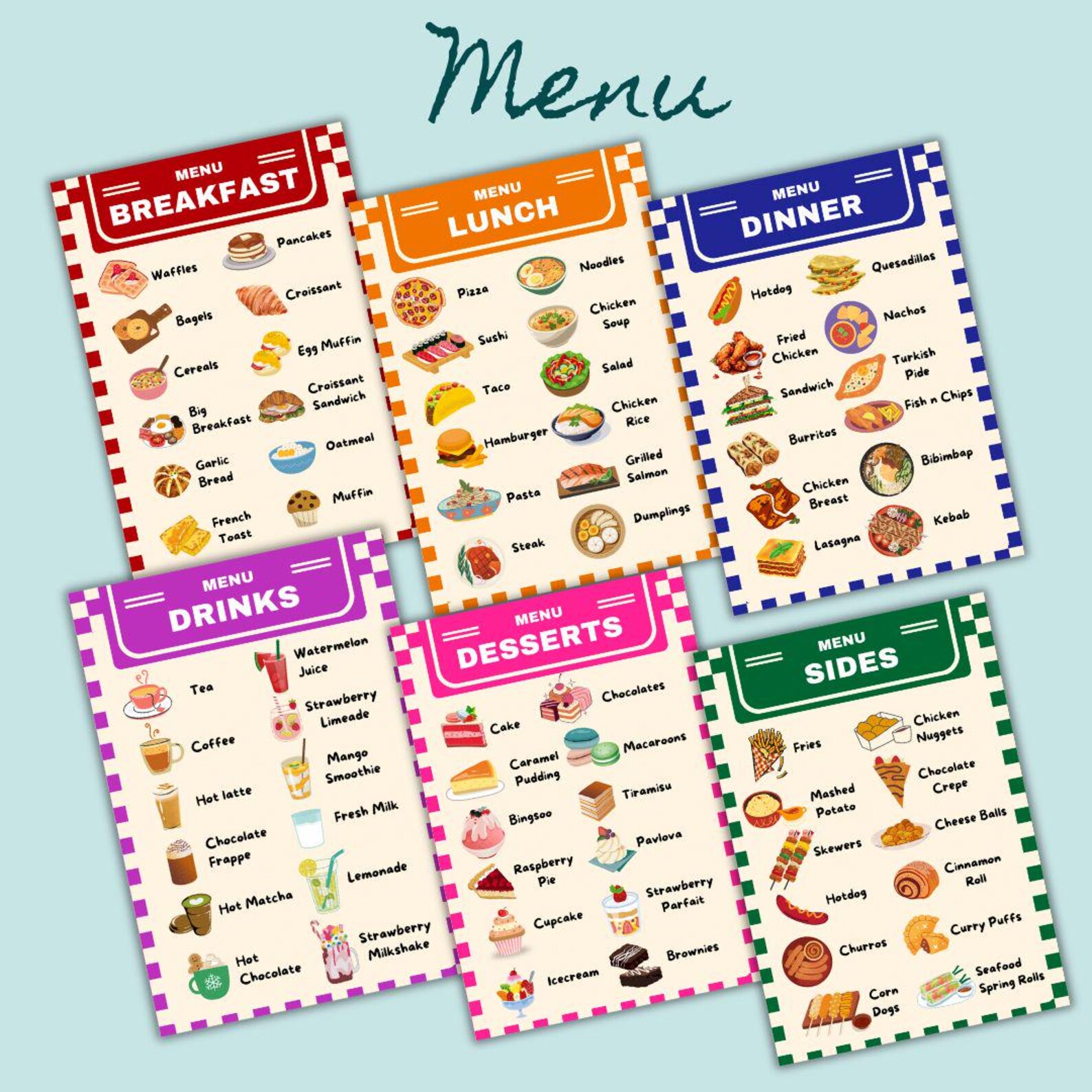 Printable Pretend Play Restaurant Menus | Kids Play Menus | Kitchen Play Menus | Preschool ...