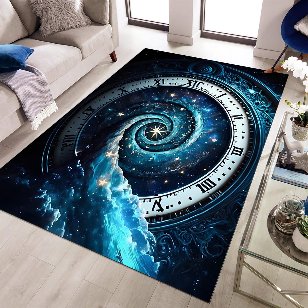 Clock Themed Rug, Roman Numeral Clock, Colorful Carpet, Clock Design ...