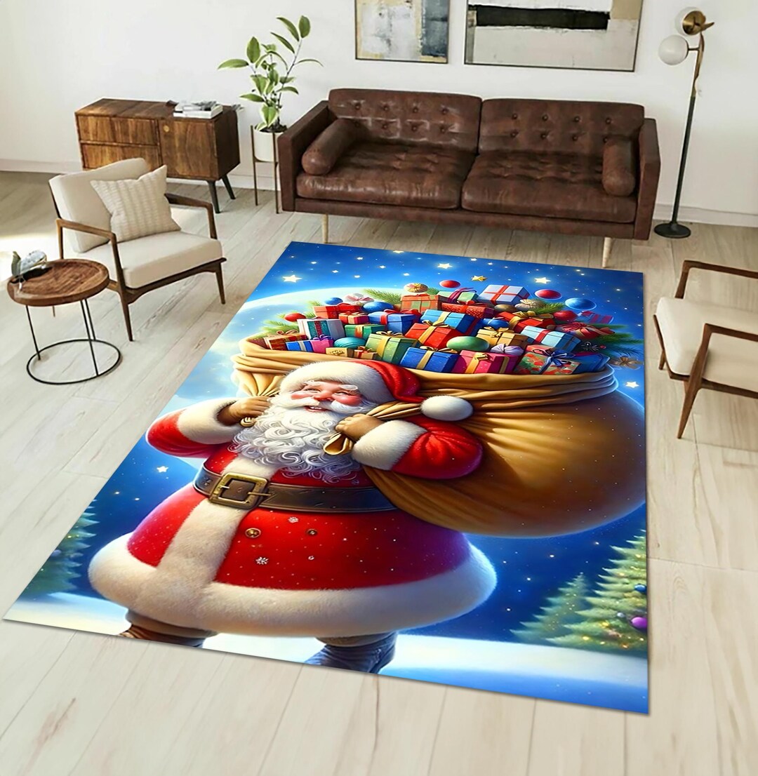 Santa Claus Rug, Merry Christmas Rug, New Year Rug, Noel Gift Rug, Area ...