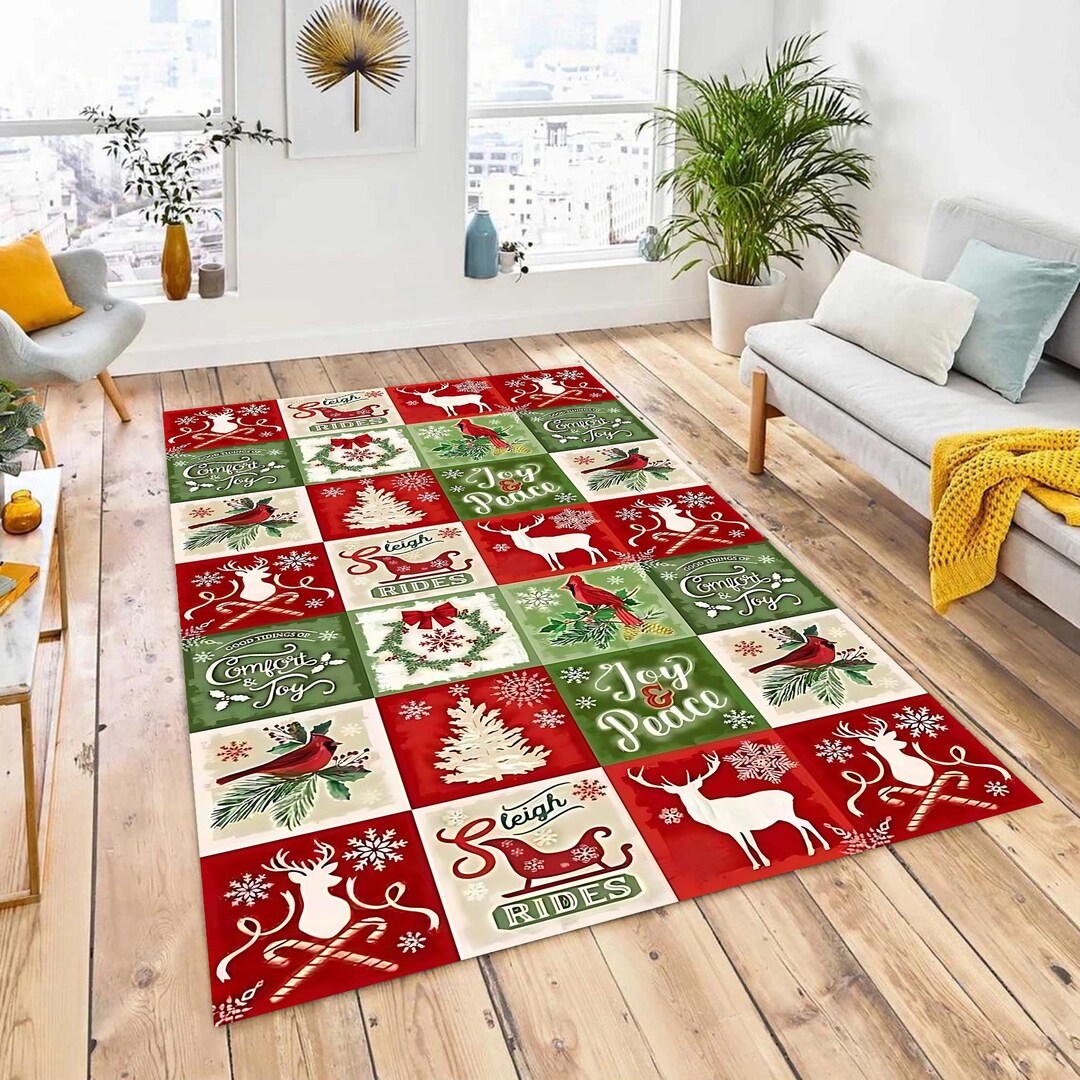 Christmas Symbols Design Rug, Christmas Reindeer Rug, Unique Christmas ...