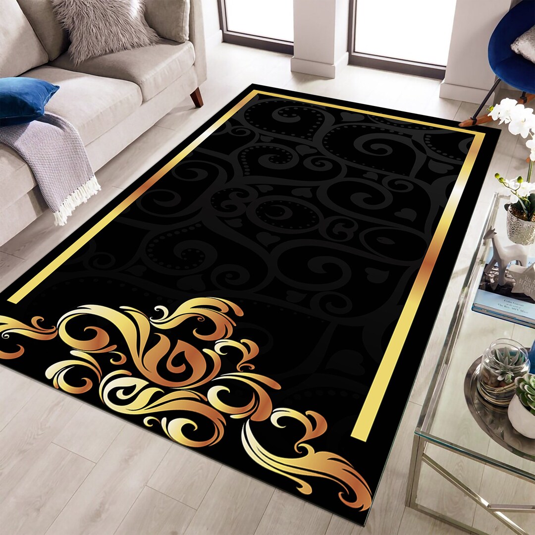 Black and Gold Rug, Sophisticated Style,elegant Design, Contrast ...