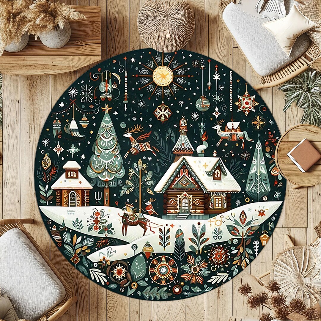 Christmas Celebration Rug, Reindeer Rug, Unique Round Rug, Popular Rug ...