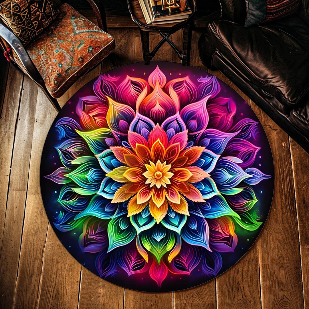 Mandala Round Rug, Colorful Rug, Design Round Rug, Non Slip Floor ...