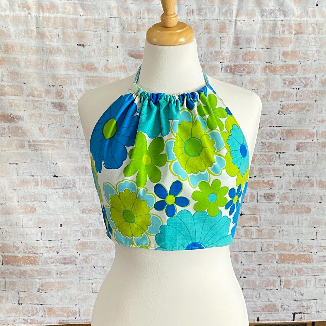Upcycled 1970s Retro Mod Floral Halter Top Size Small OOAK Handmade - Etsy