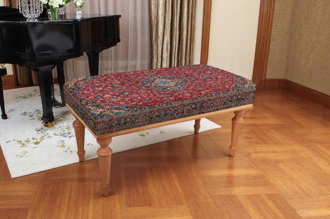Red Ottoman Bench With Vintage Turkish Rug Pattern – Printed Upholstery ...