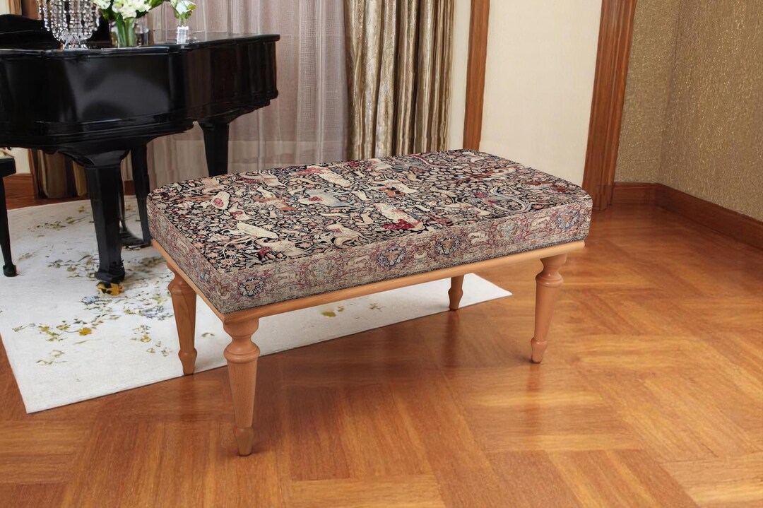 Traditional Pattern Ottoman Bench – Persian Printed Rug Look Upholstery ...