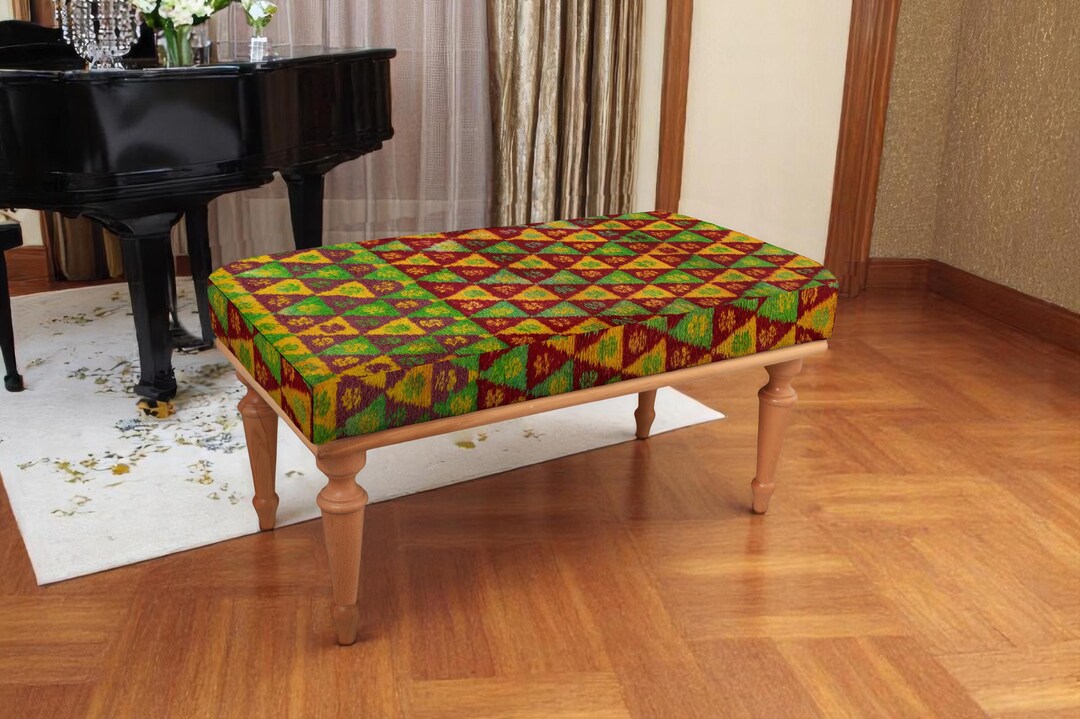 Kente Print Upholstered Bench: Boho Ottoman Accent Seat - Etsy