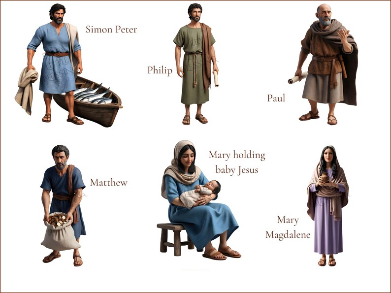Biblical Characters Clipart Bundle, Bible Stories, Biblical People ...