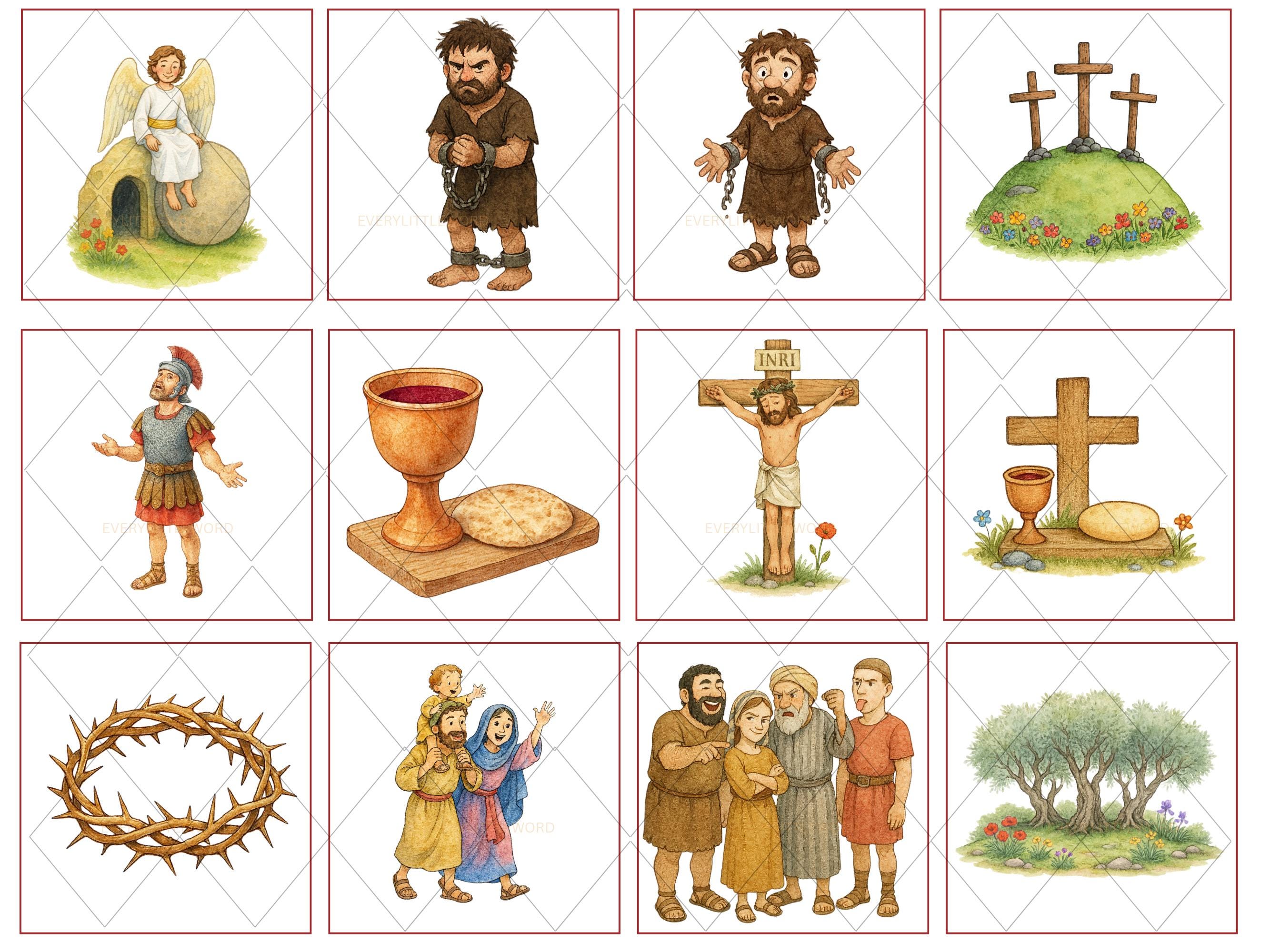 Easter Story Clipart Bundle, the Holy Week PNG, Watercolor Bible ...
