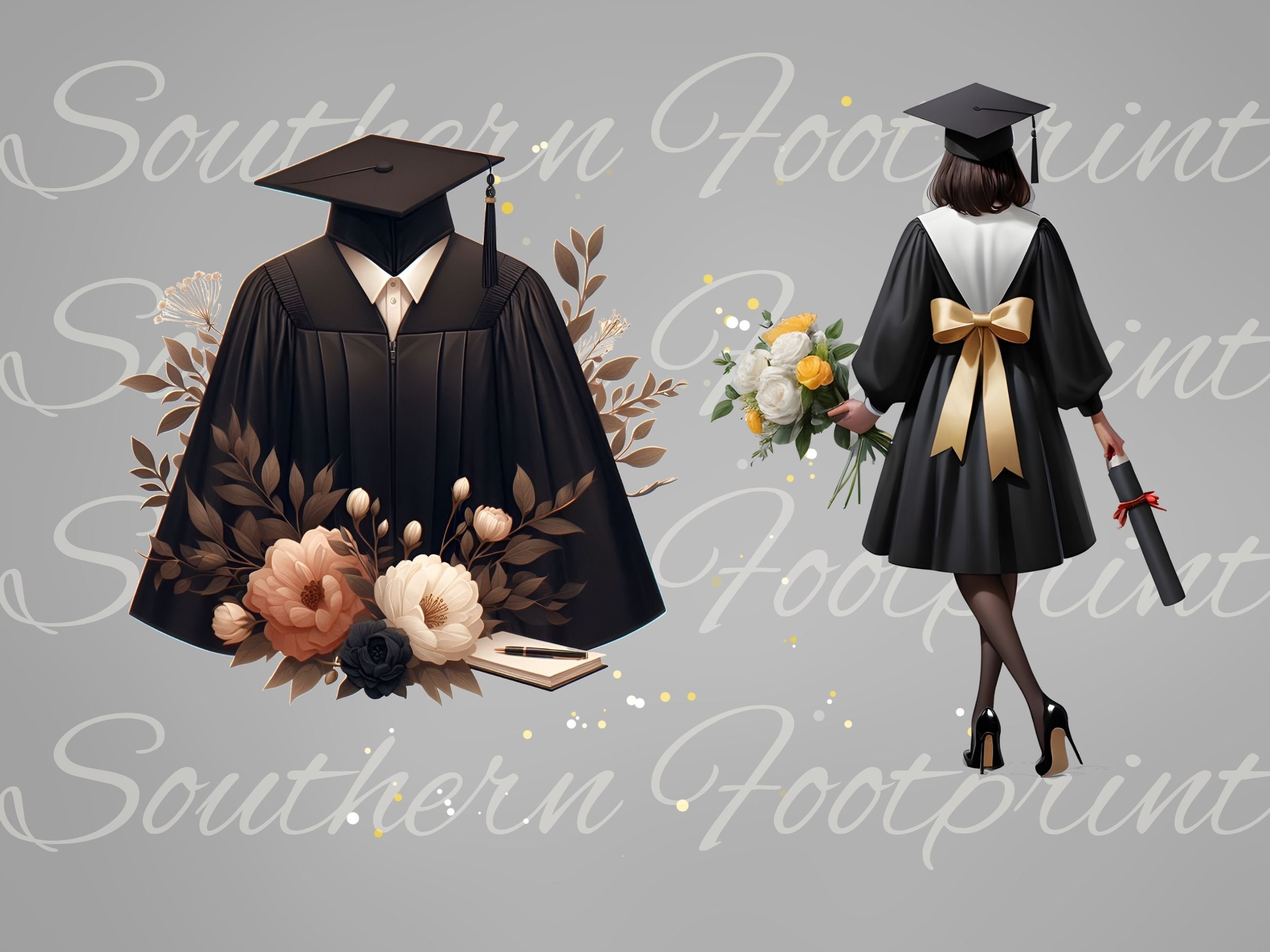 Watercolor Graduation Collection Clipart, 34 PNG Graduation Floral ...