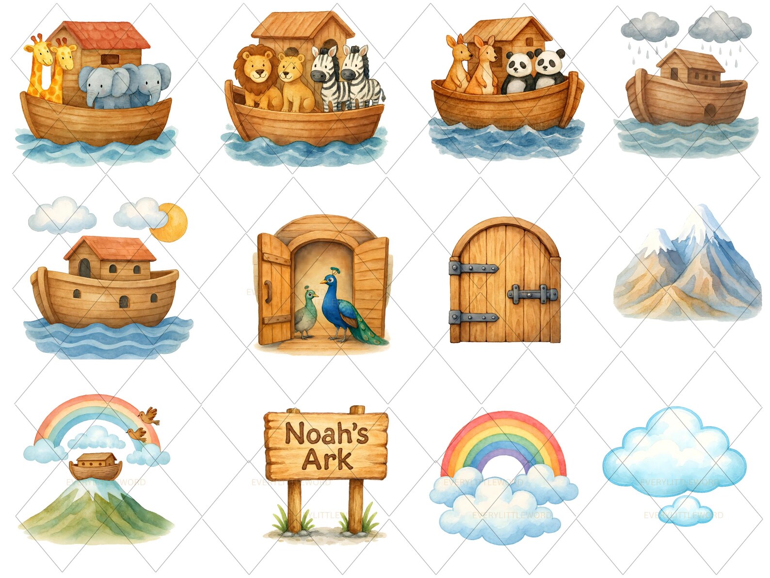 Noah's Ark Clipart Set, Old Testament PNG, Children Bible Story ...