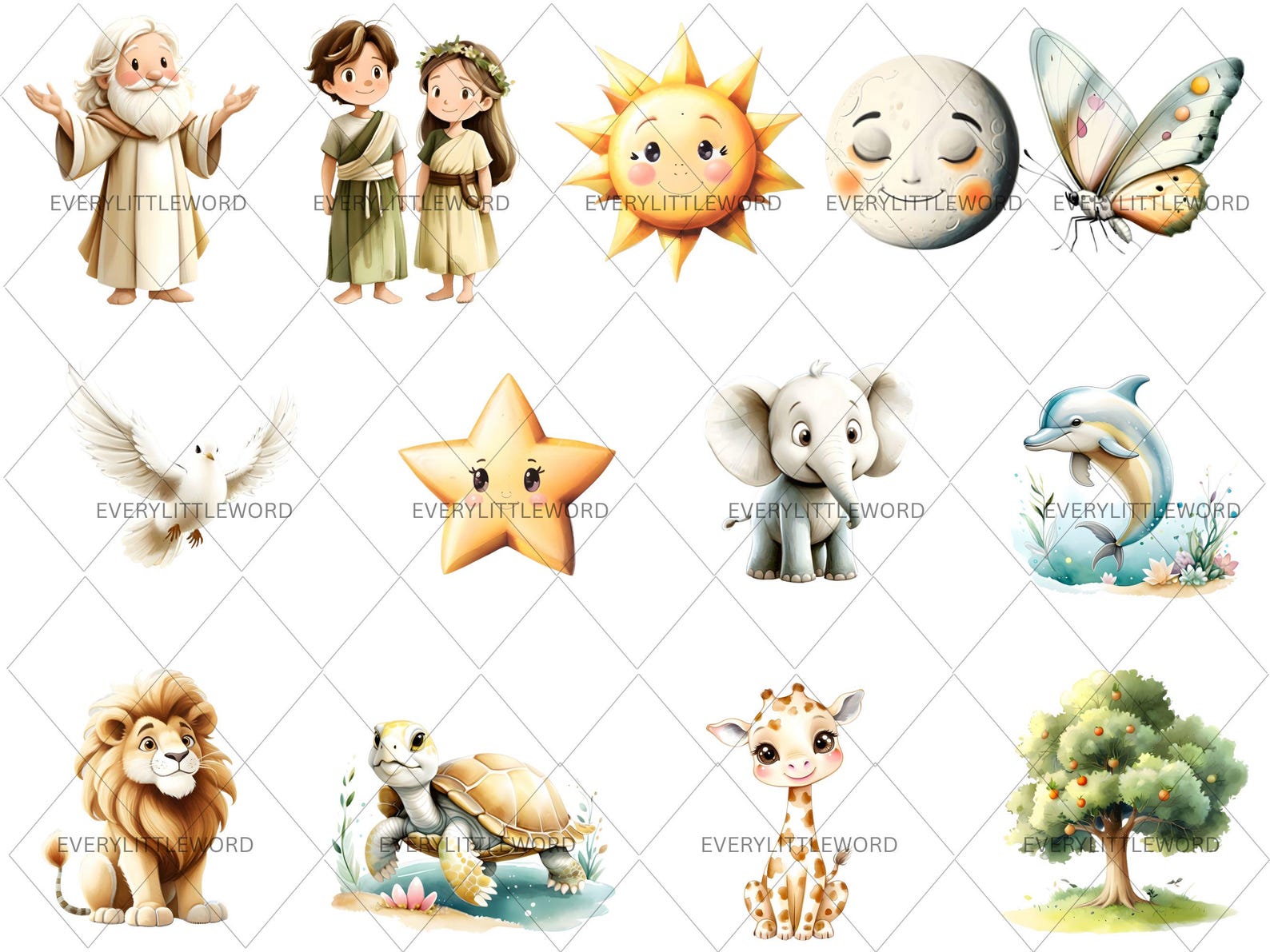 7 Days of Creation Clipart, Genesis Bible Story for Kids, Old Testament ...