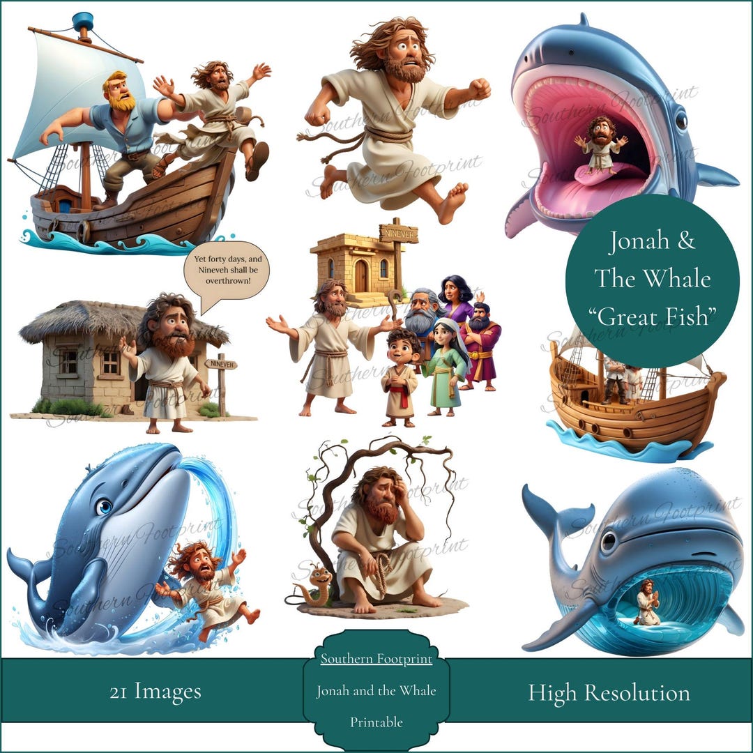 Jonah and the Whale Children's Clipart Bundle, Digital Download, Bible ...