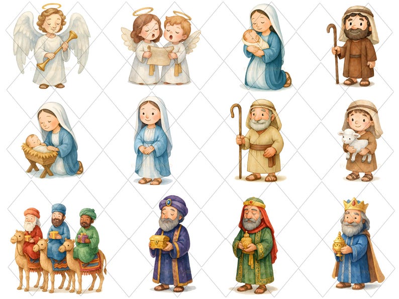Birth of Jesus Clipart Bundle, Nativity Clip Art, Bible Characters PNG ...