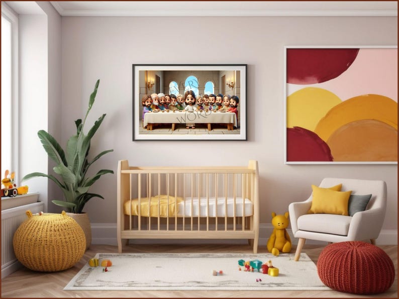 Cartoon-style the Last Supper Wall Art | Christian Nursery Decor, Bible ...