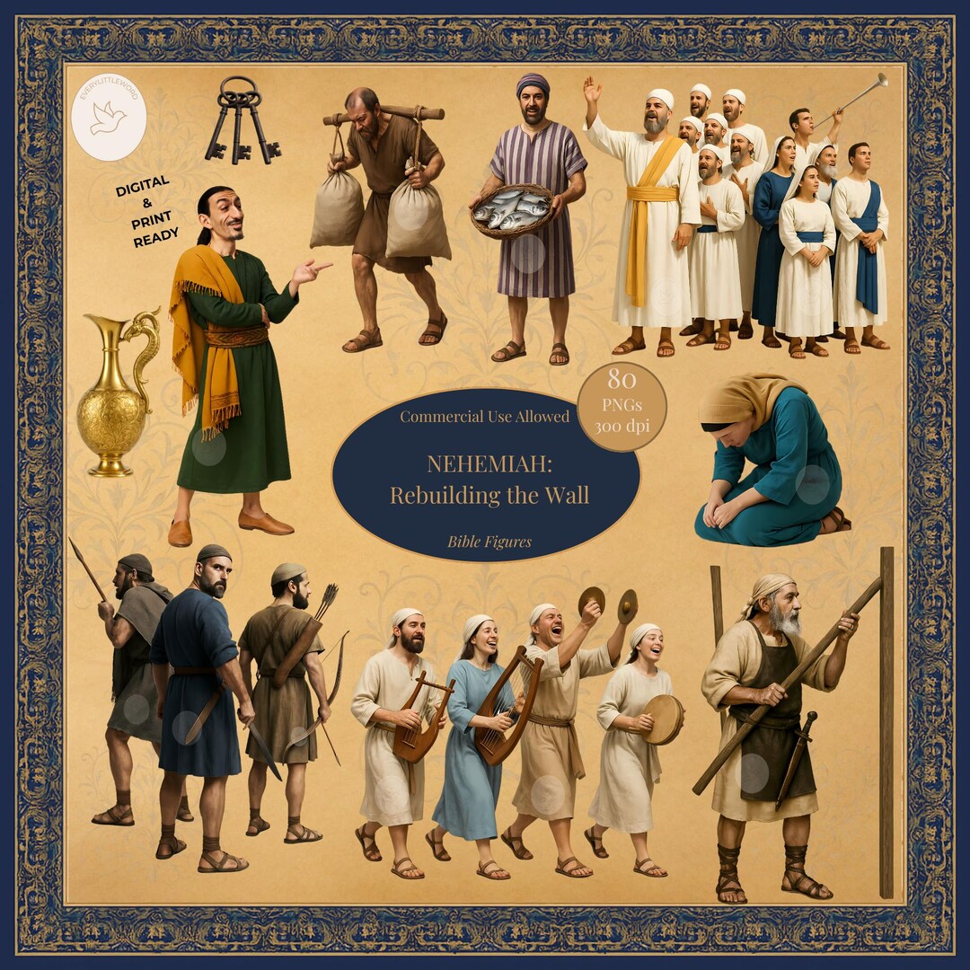 Nehemiah Clipart Set | Rebuilding Jerusalem Wall PNG, Old Testament ...