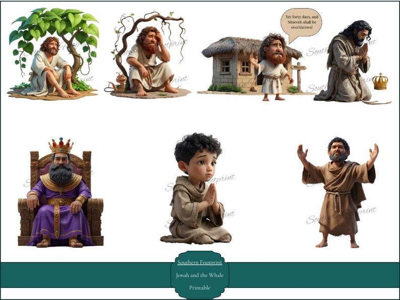 Jonah and the Whale Children's Clipart Bundle, Digital Download, Bible ...