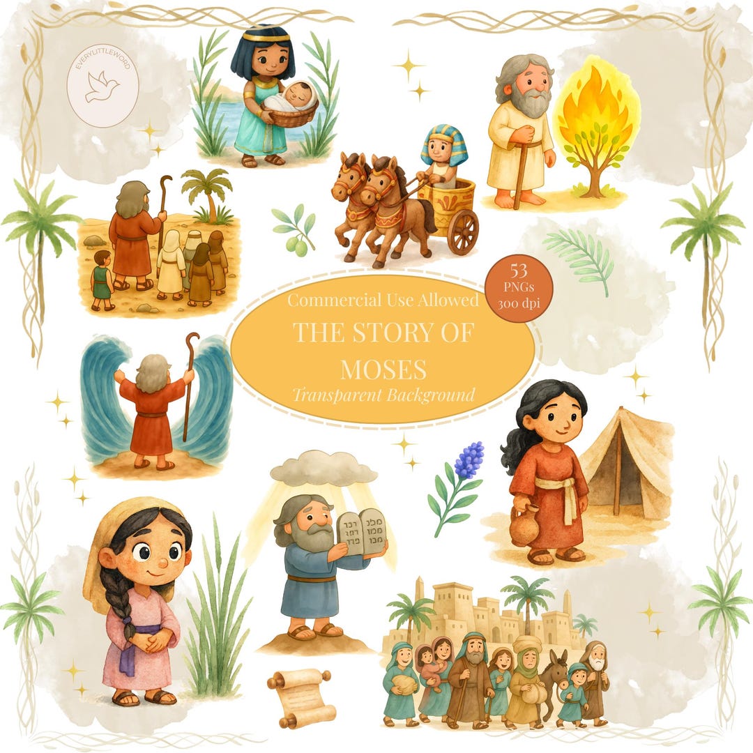 Moses Clipart Set – Old Testament PNG, Watercolor Biblical People ...