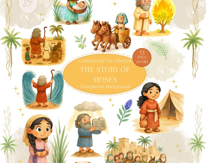 Moses Clipart, Biblical Scenes Clipart, Kids Bible Study Clipart, Bible ...