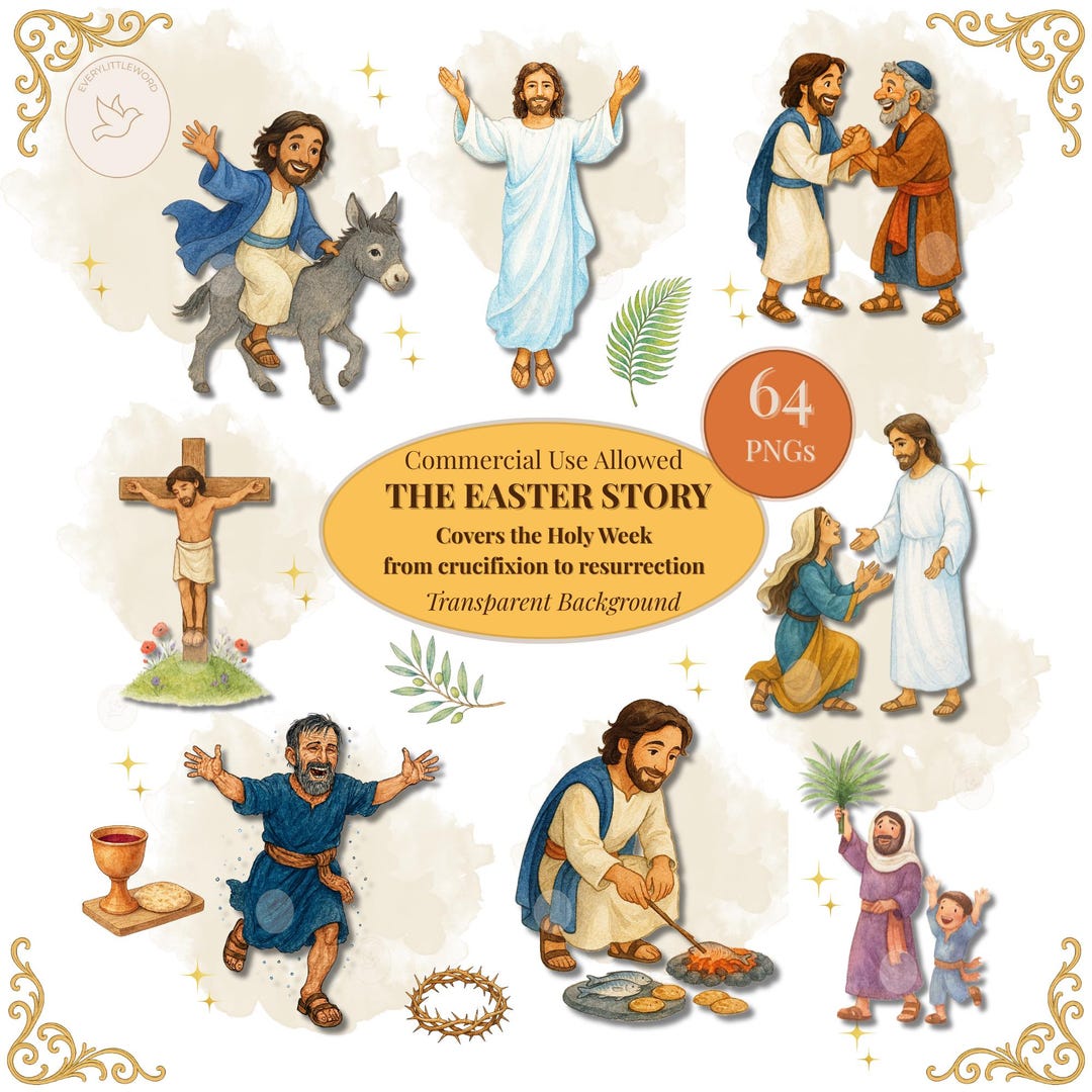 Easter Story Clipart Bundle, the Holy Week PNG, Watercolor Bible ...