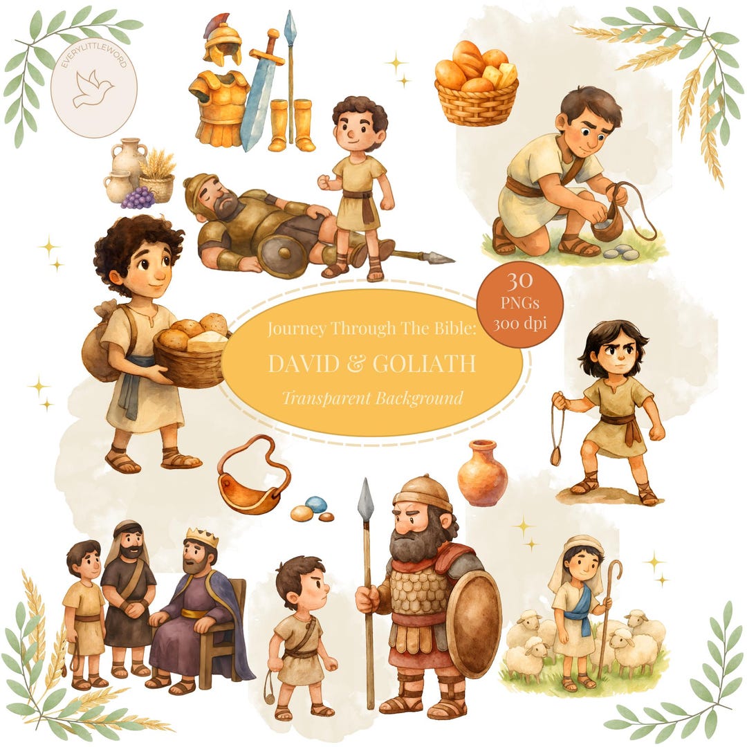 David and Goliath Clipart: Old Testament PNG, Biblical Characters PNG ...