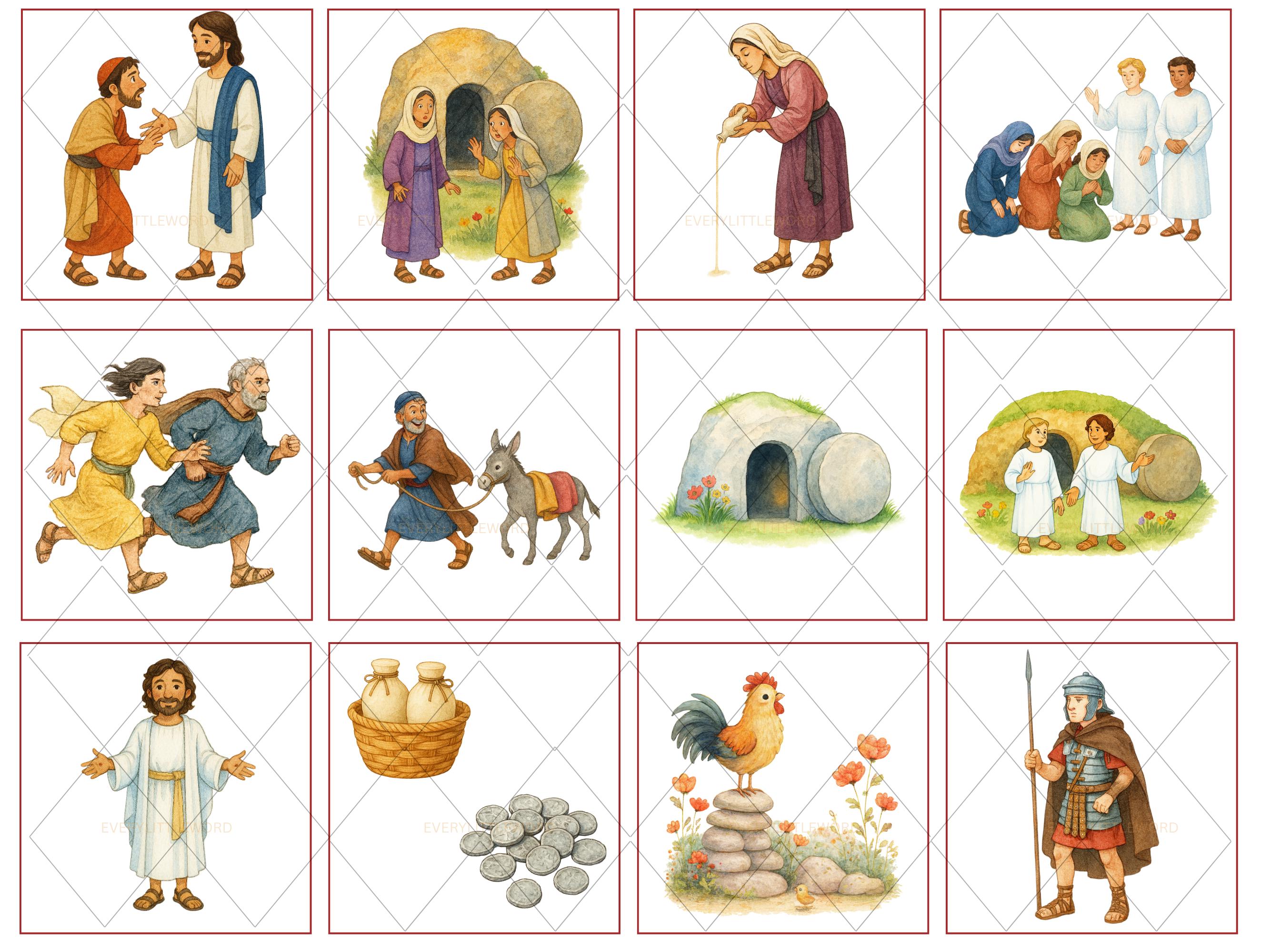 Easter Story Clipart Bundle, the Holy Week PNG, Watercolor Bible ...