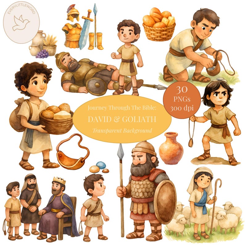David and Goliath Clipart: Old Testament PNG, Biblical Characters PNG ...