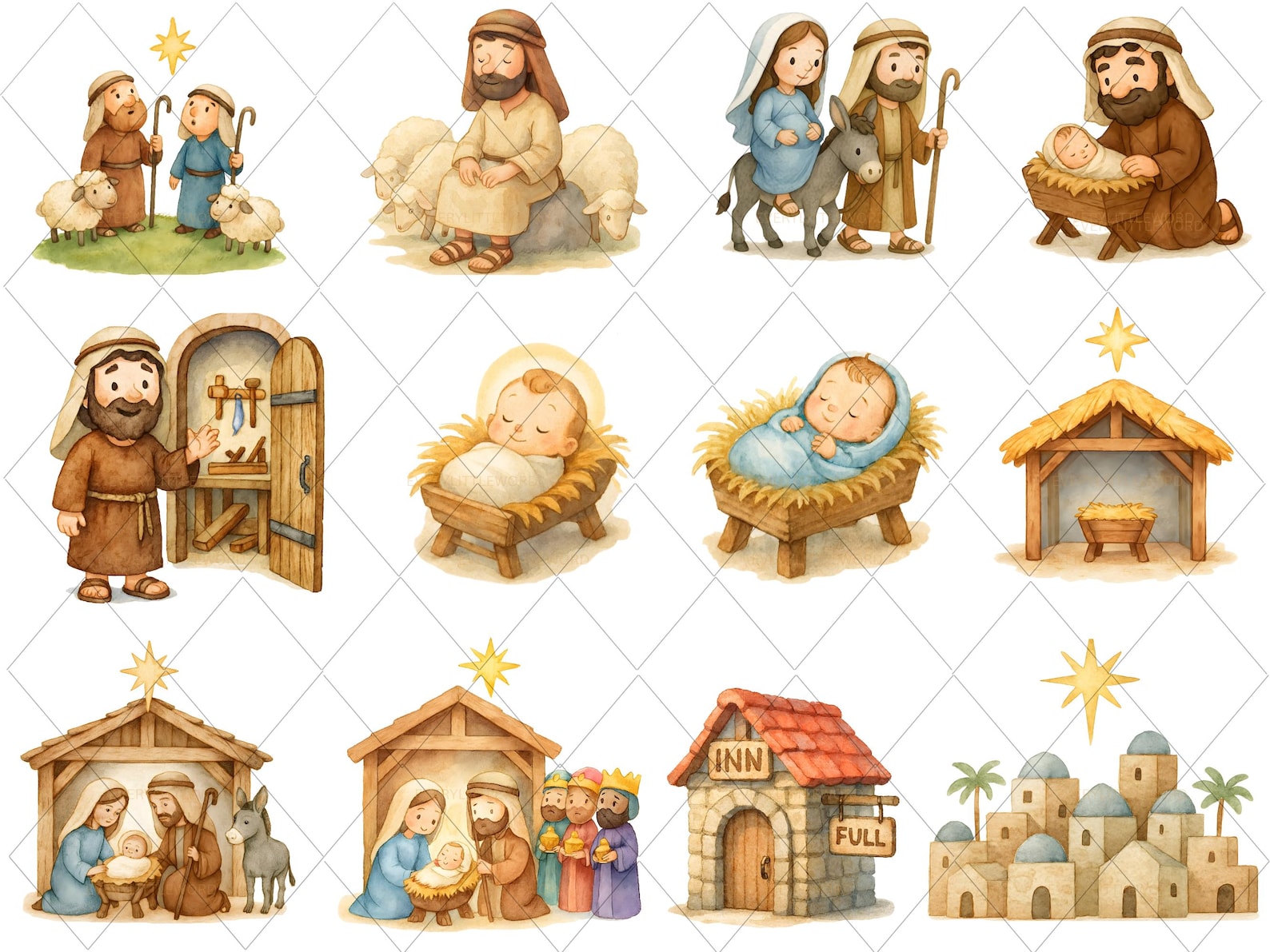 Birth of Jesus Clipart Bundle, Nativity Clip Art, Bible Characters PNG ...