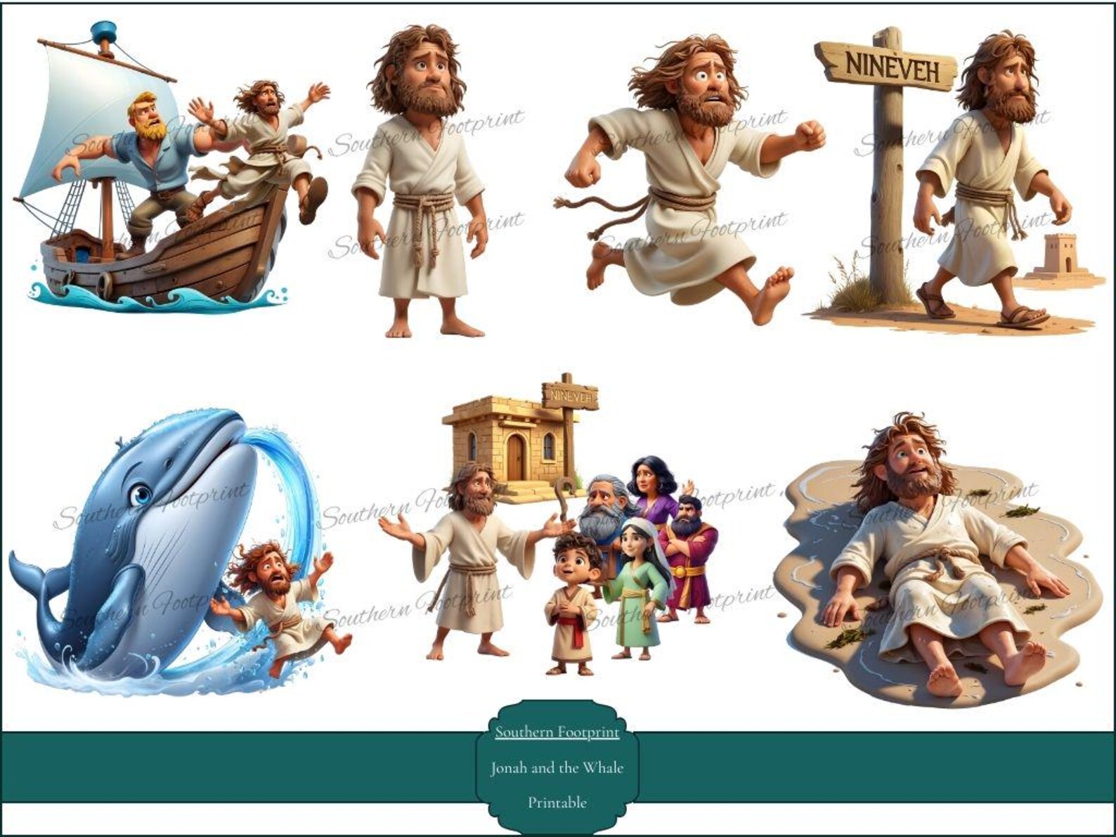 Jonah and the Whale Children's Clipart Bundle, Digital Download, Bible ...